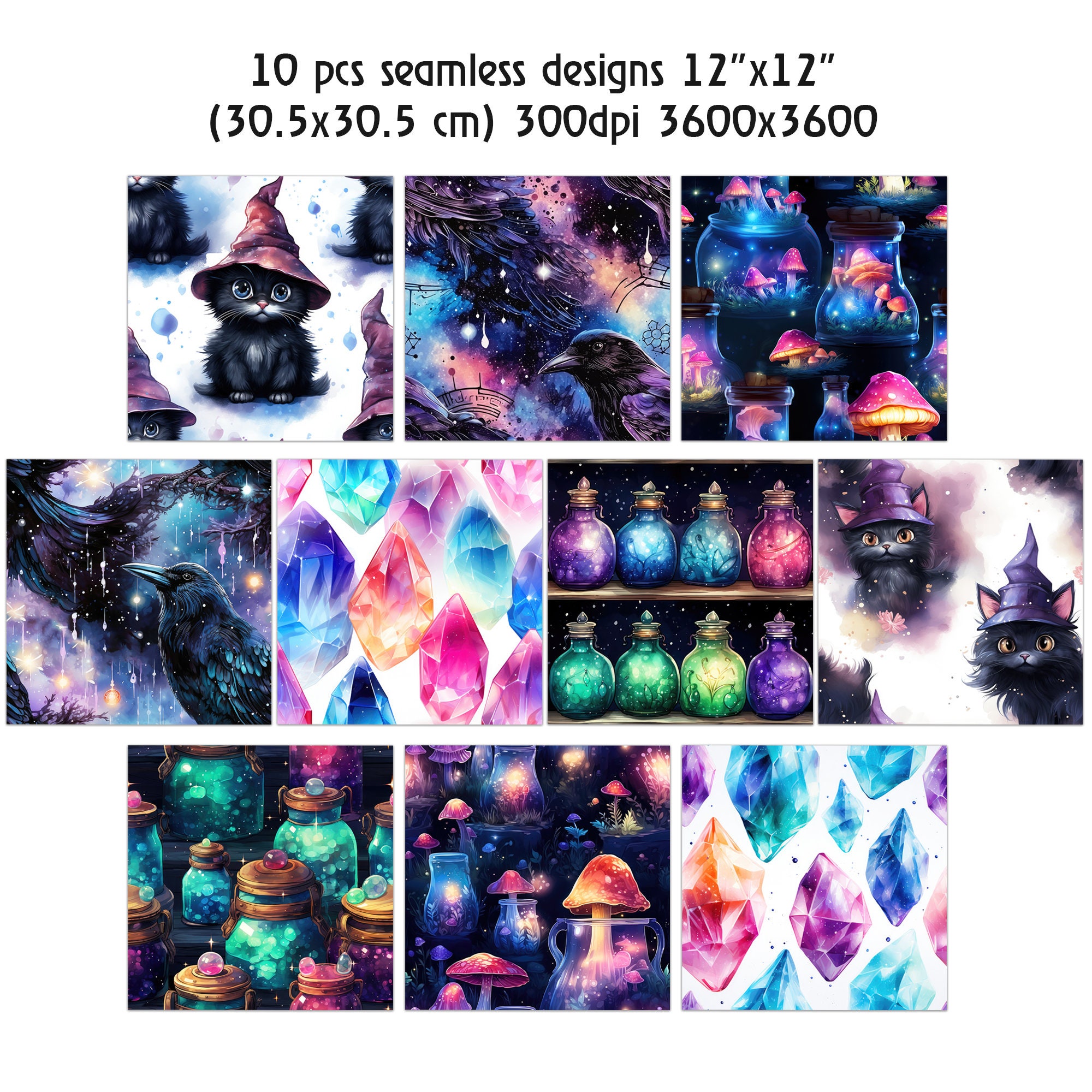 Whimsical Witch's Design - 10 Digital Paper Pack for Halloween: Fantasy ...