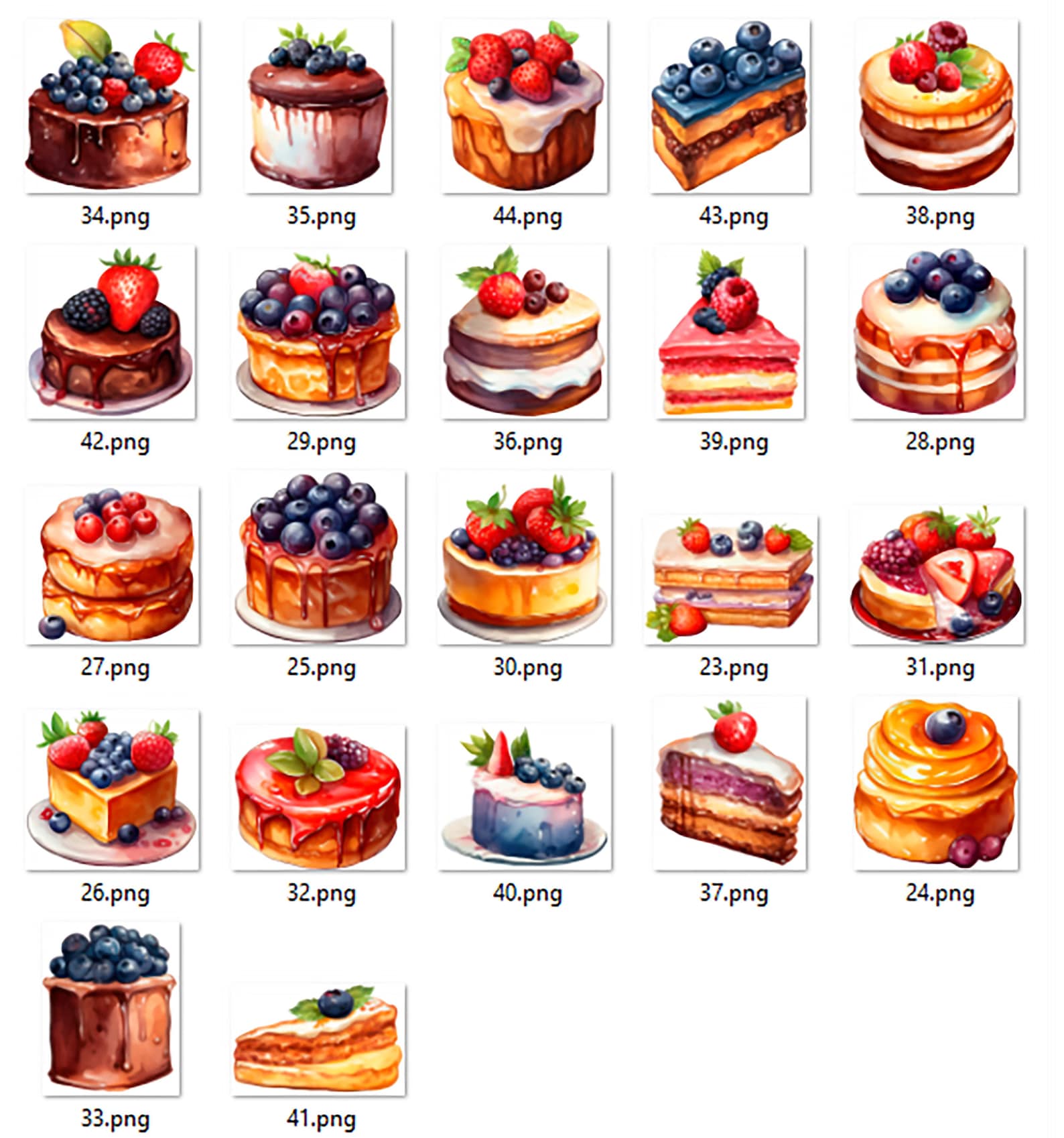22 PNG Pies Clipart Set Watercolor Cake Digital Images Chocolate Pie ...