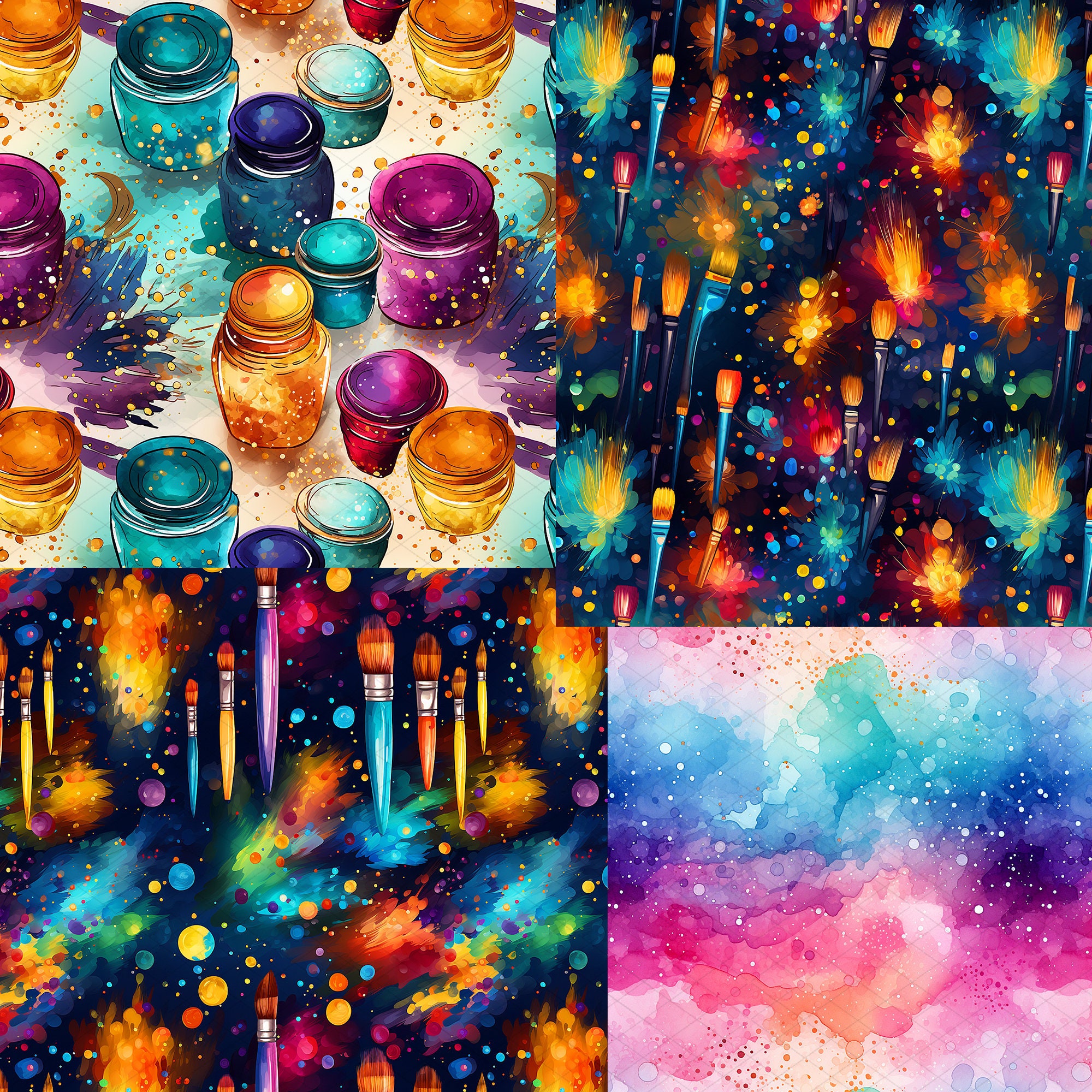 Vibrant Back to School Digital Papers: Colorful Paints, Blots & Brushes ...