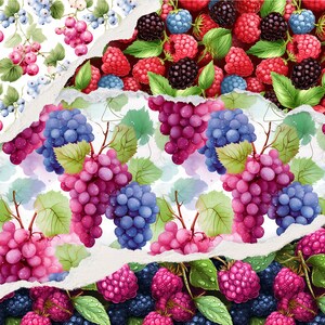 Juicy Berries Fruits Seamless Pattern, 20 Designs Digital Papers Set ...