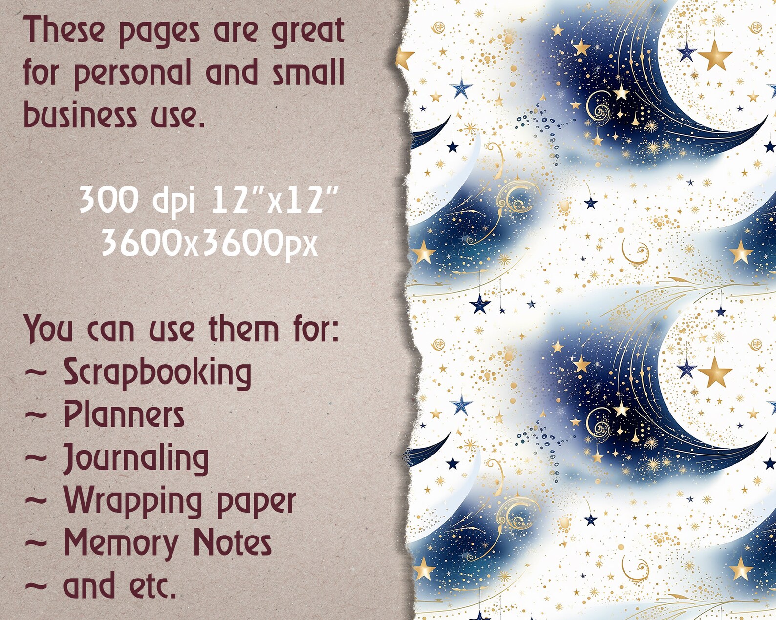 Celestial Starry Night Digital Paper, Magic Moon & Stars Seamless ...