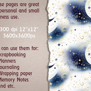 Celestial Starry Night Digital Paper, Magic Moon & Stars Seamless ...