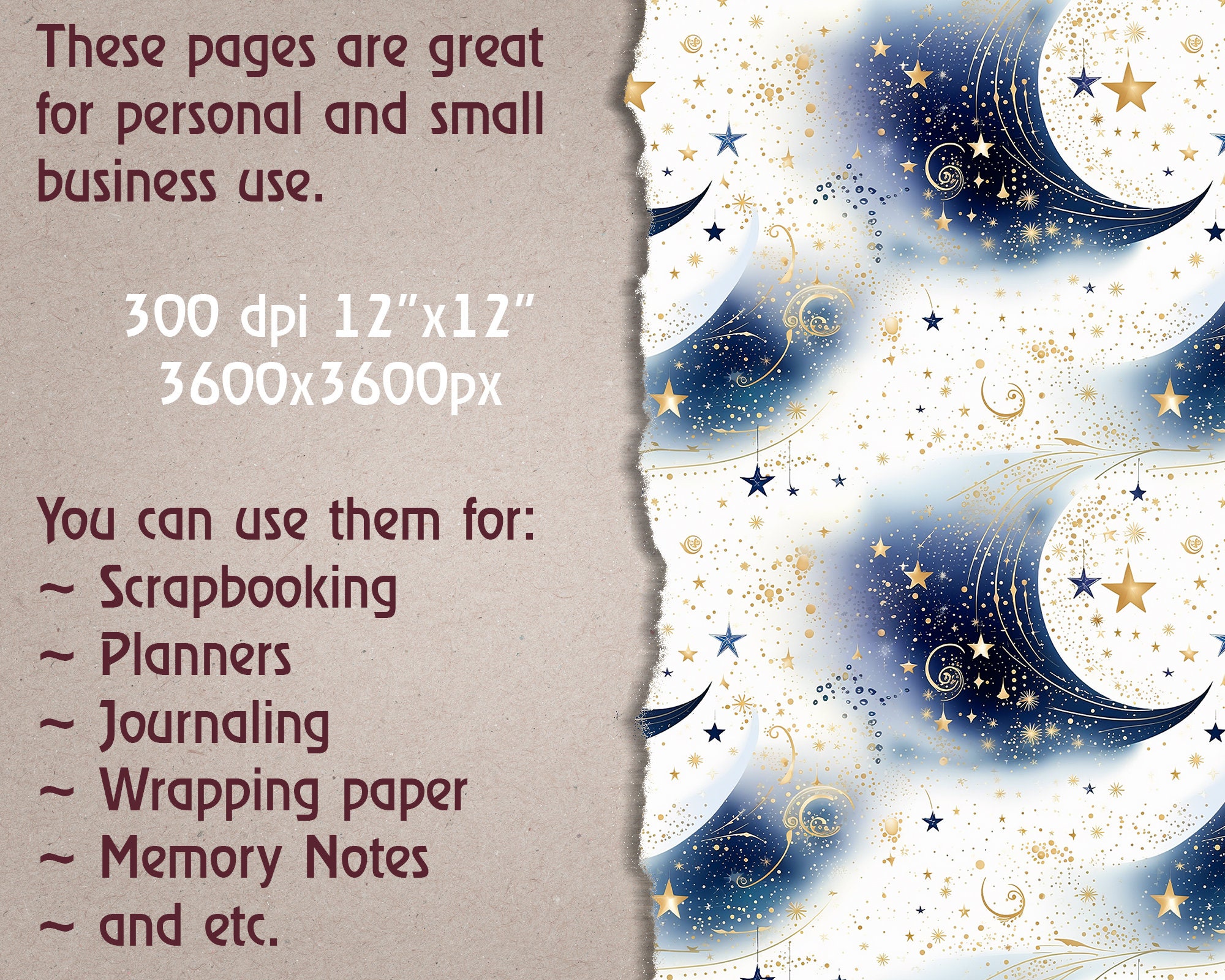 Celestial Starry Night Digital Paper, Magic Moon & Stars Seamless ...