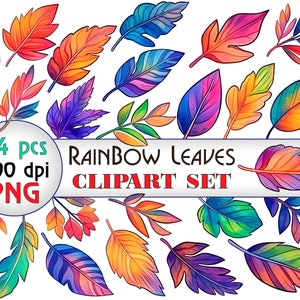 24 PNG Rainbow Leaves Clipart Set Holographic Leaves Digital Images ...
