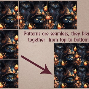 12 Seamless Patterns Witch's Cats, Watercolor Halloween Digital Papers ...