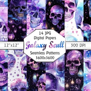 Scull Holographic Pattern Seamless Paper, Watercolor Skull, Cosmic ...