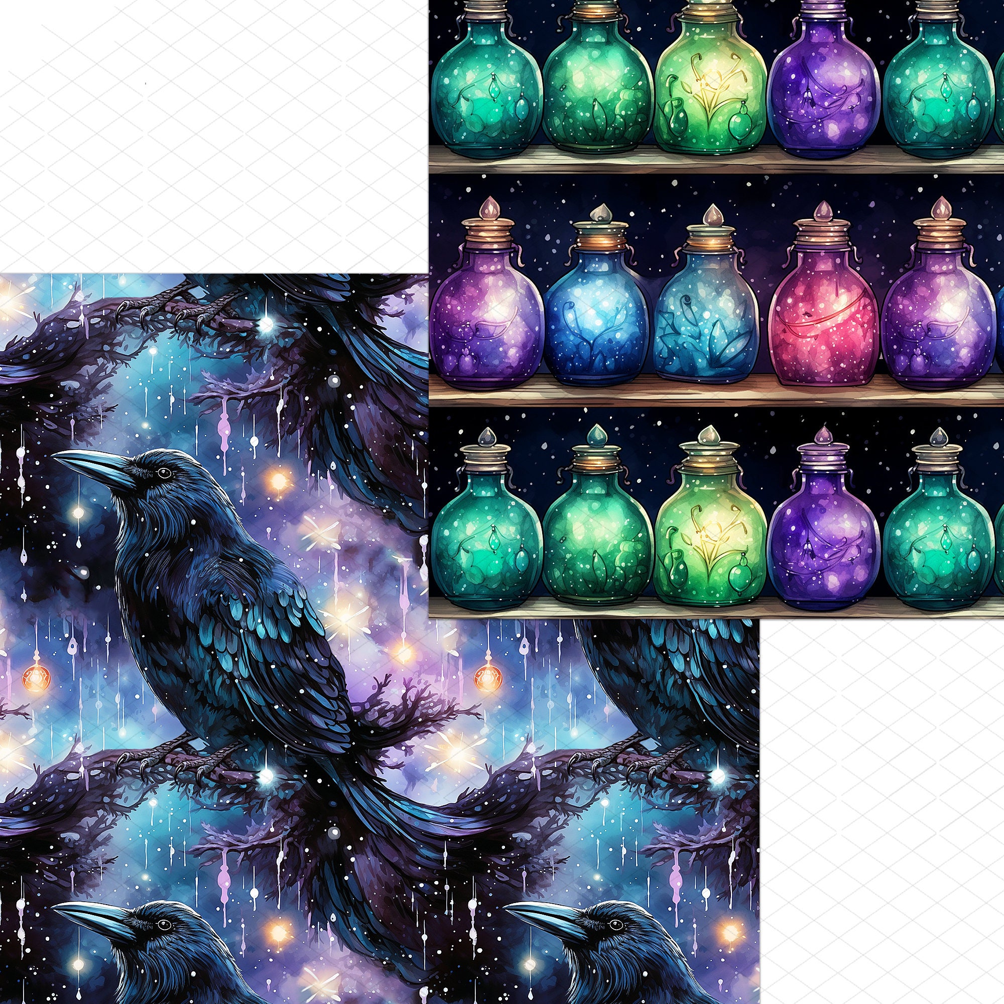 Whimsical Witch's Design - 10 Digital Paper Pack for Halloween: Fantasy ...