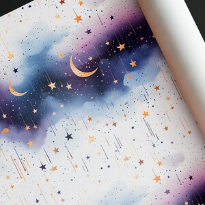 Celestial Starry Night Digital Paper, Magic Moon & Stars Seamless ...