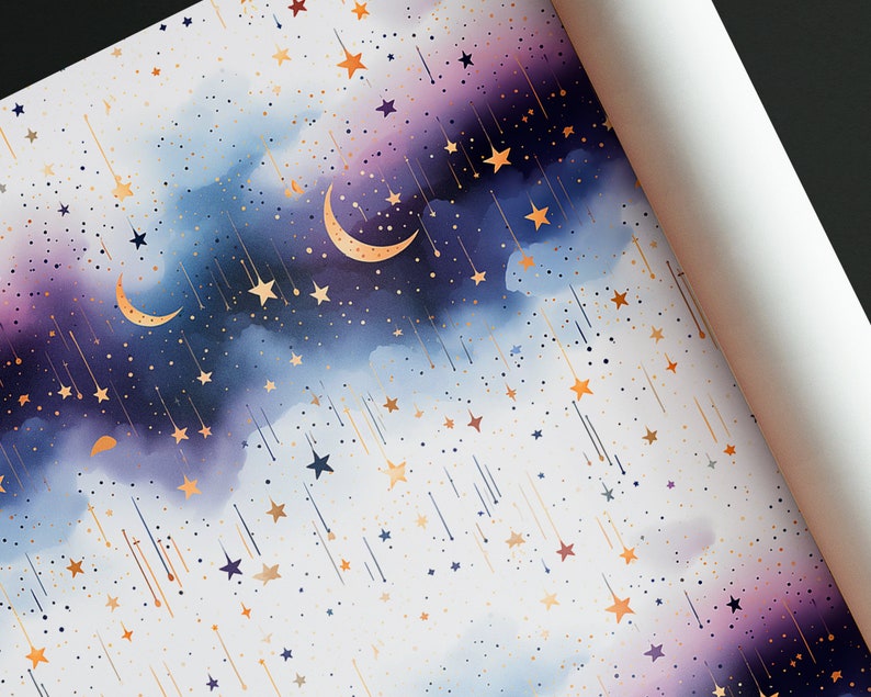 Celestial Starry Night Digital Paper, Magic Moon & Stars Seamless ...