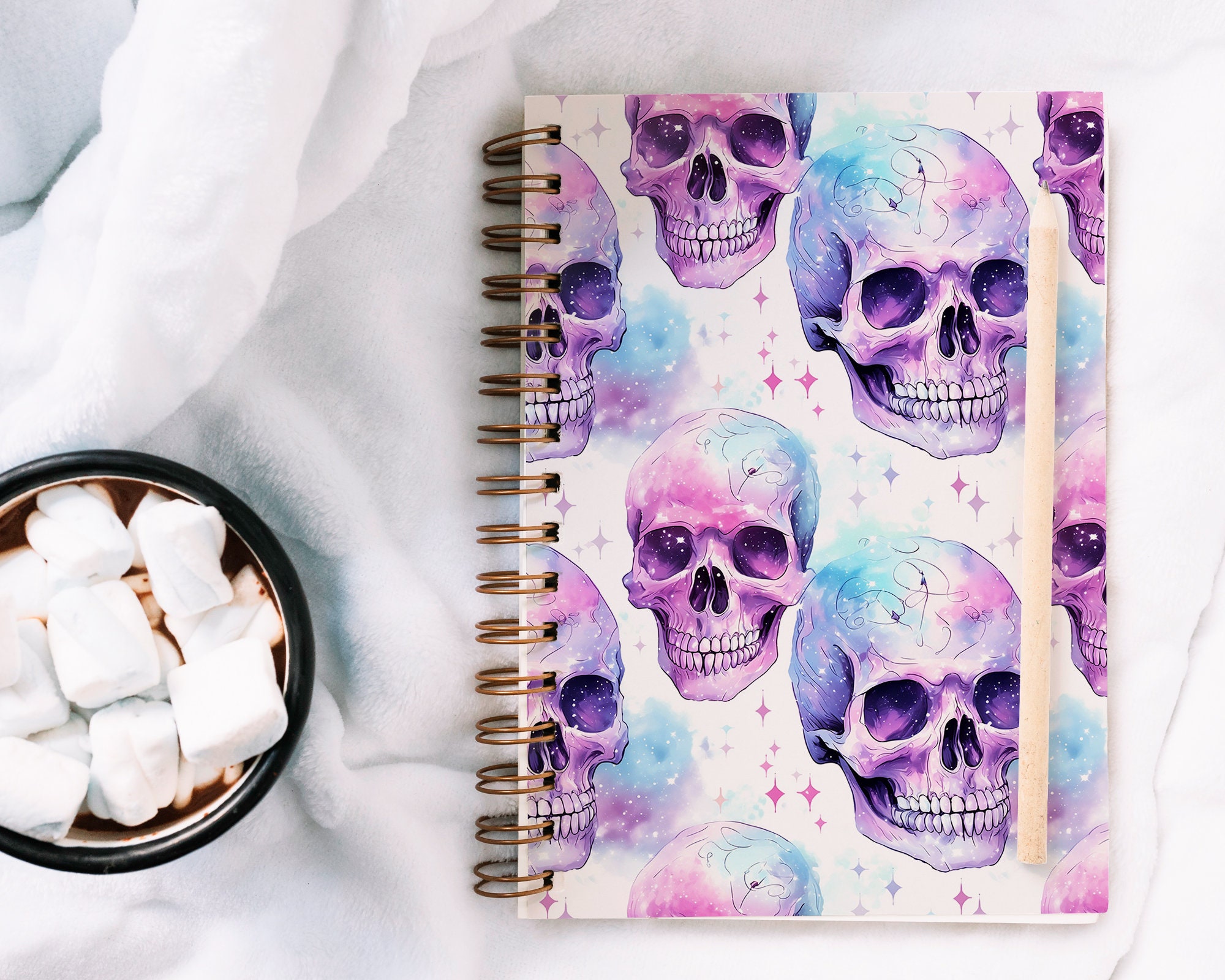 Scull Holographic Pattern Seamless Paper, Watercolor Skull, Cosmic ...