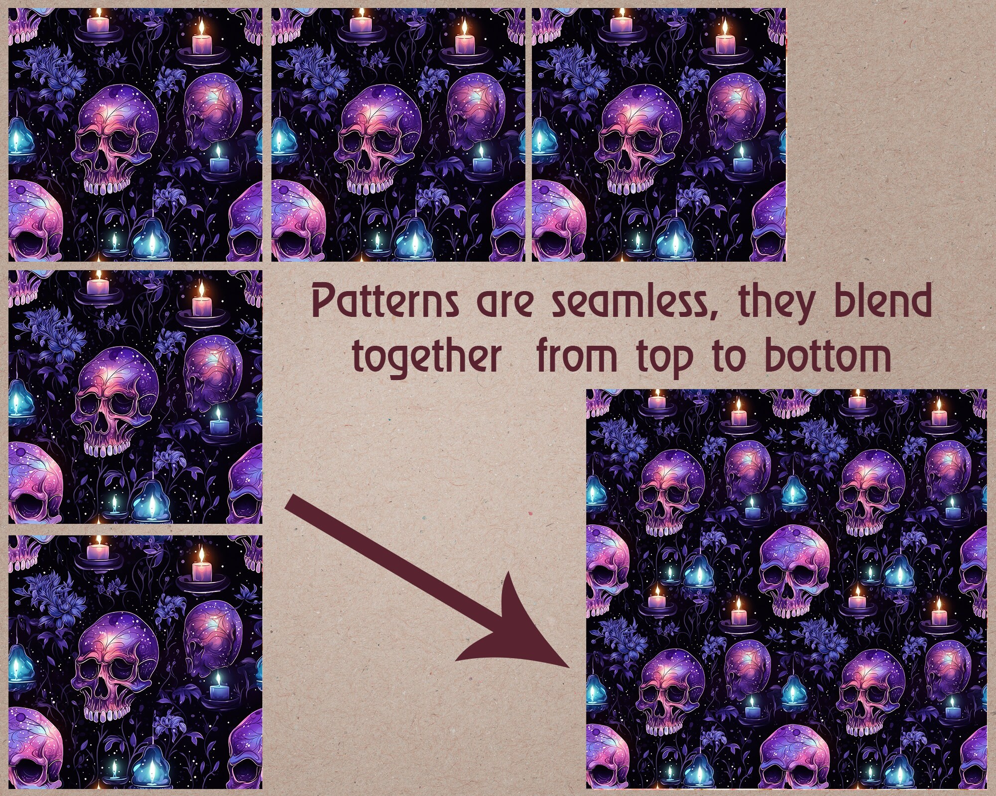 Scull Holographic Pattern Seamless Paper, Watercolor Skull, Cosmic ...