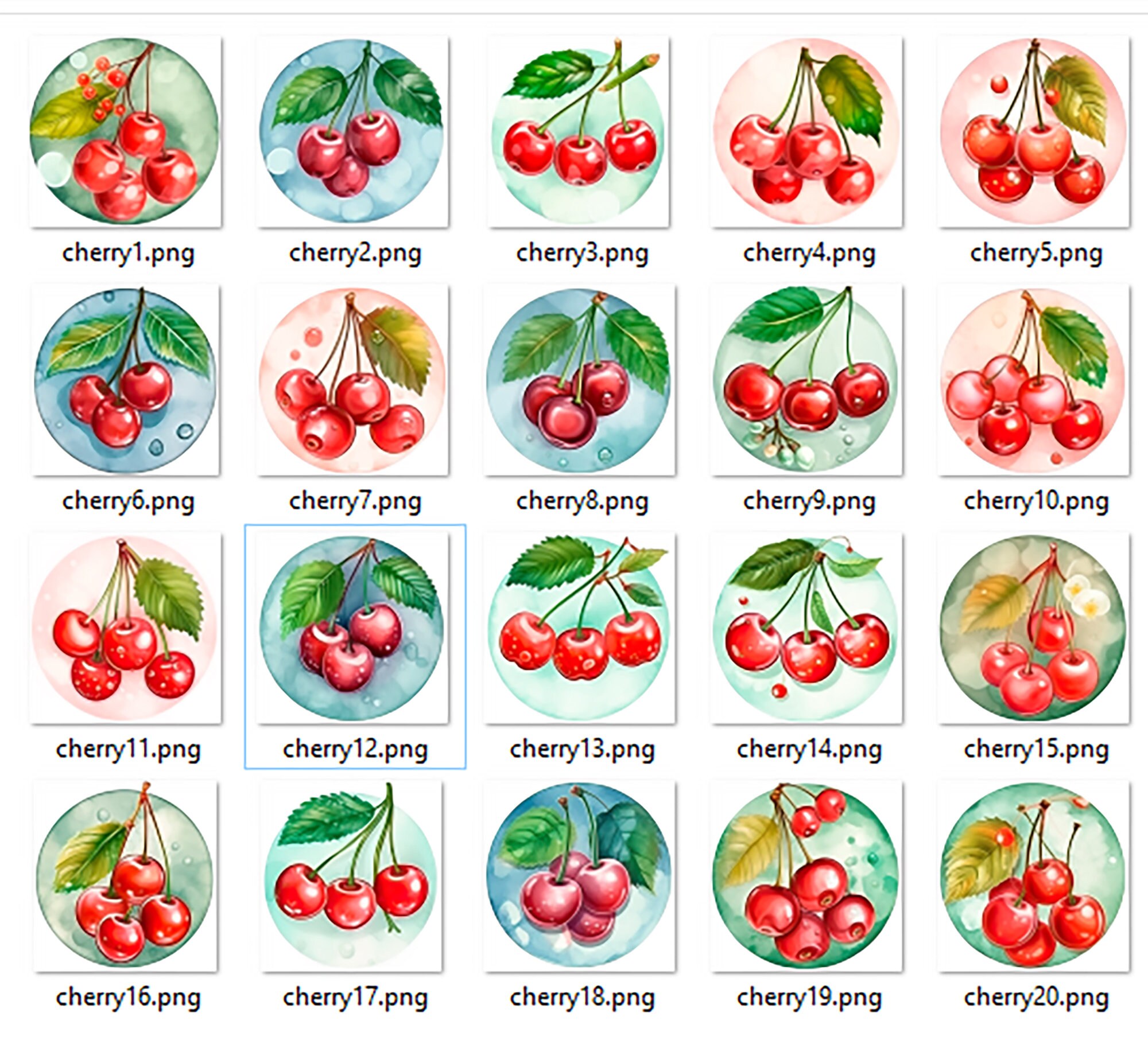 20 PNG Cherry Clipart Set | Watercolor Cherry Blossom Digital Images ...