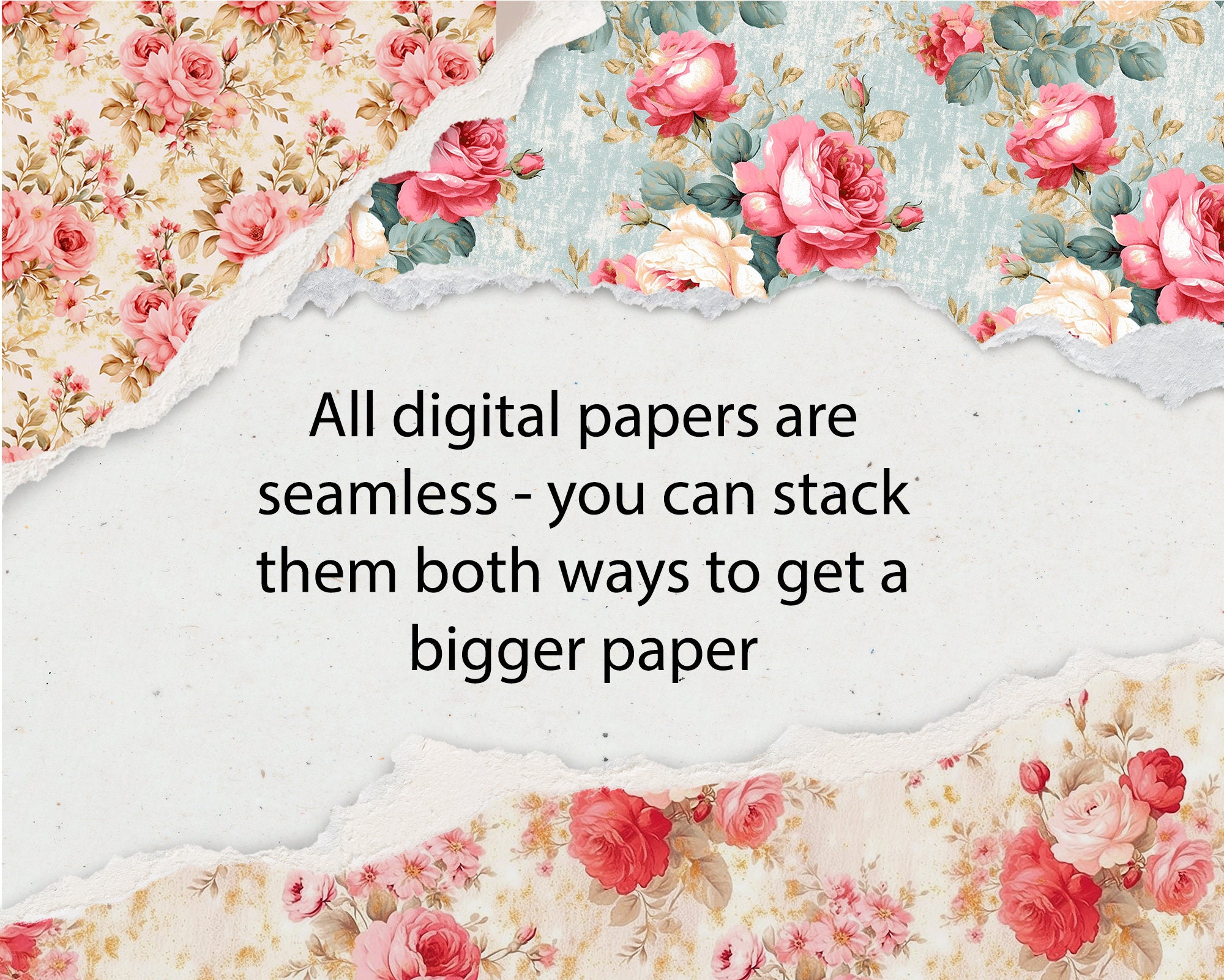 Seamless Vintage Flowers Digital Paper, Shabby Chic Floral Seamless ...