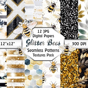 Bees Seamless Patterns, Bees Digital Papers, Bee Watercolor Clipart ...