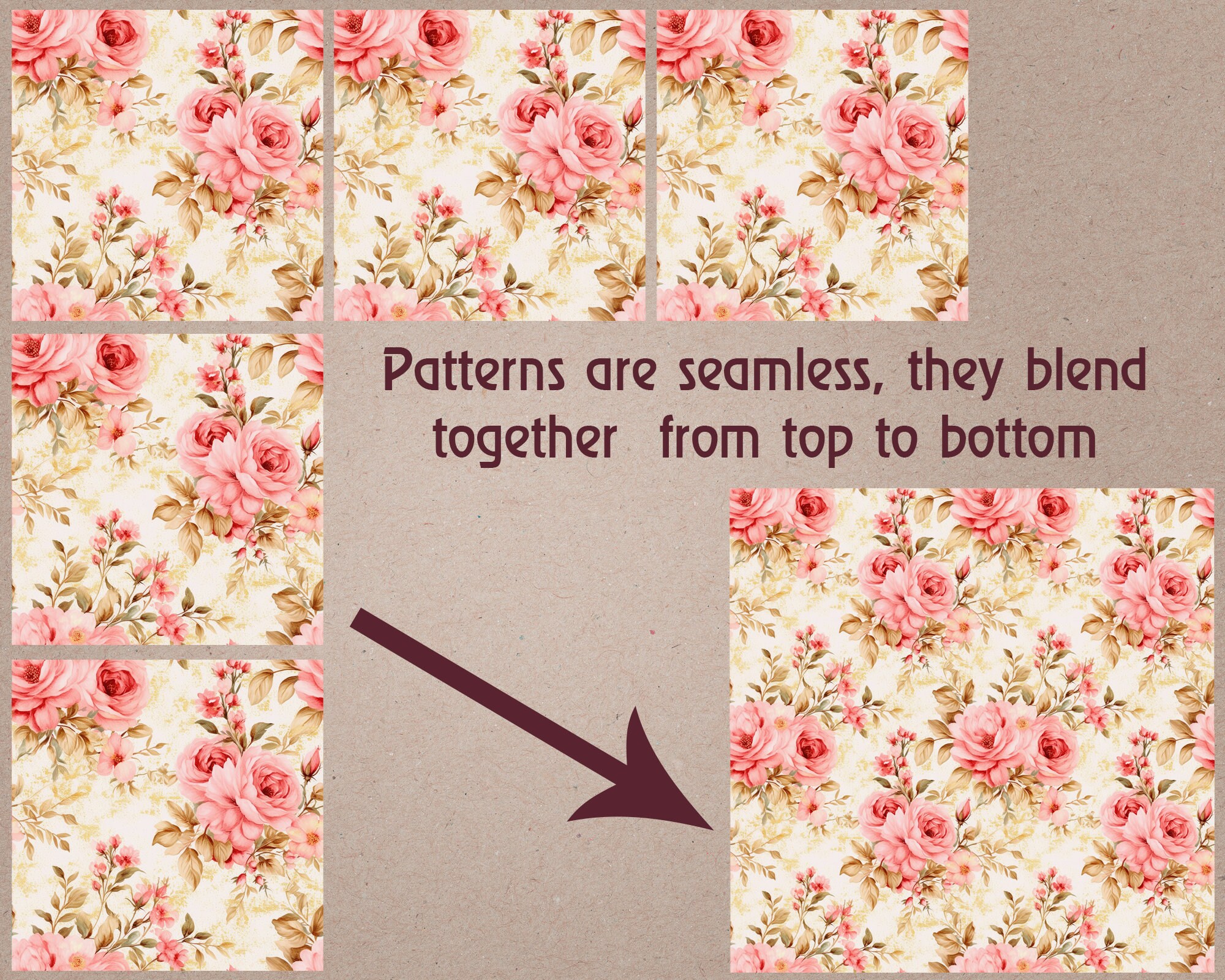 Seamless Vintage Flowers Digital Paper, Shabby Chic Floral Seamless ...
