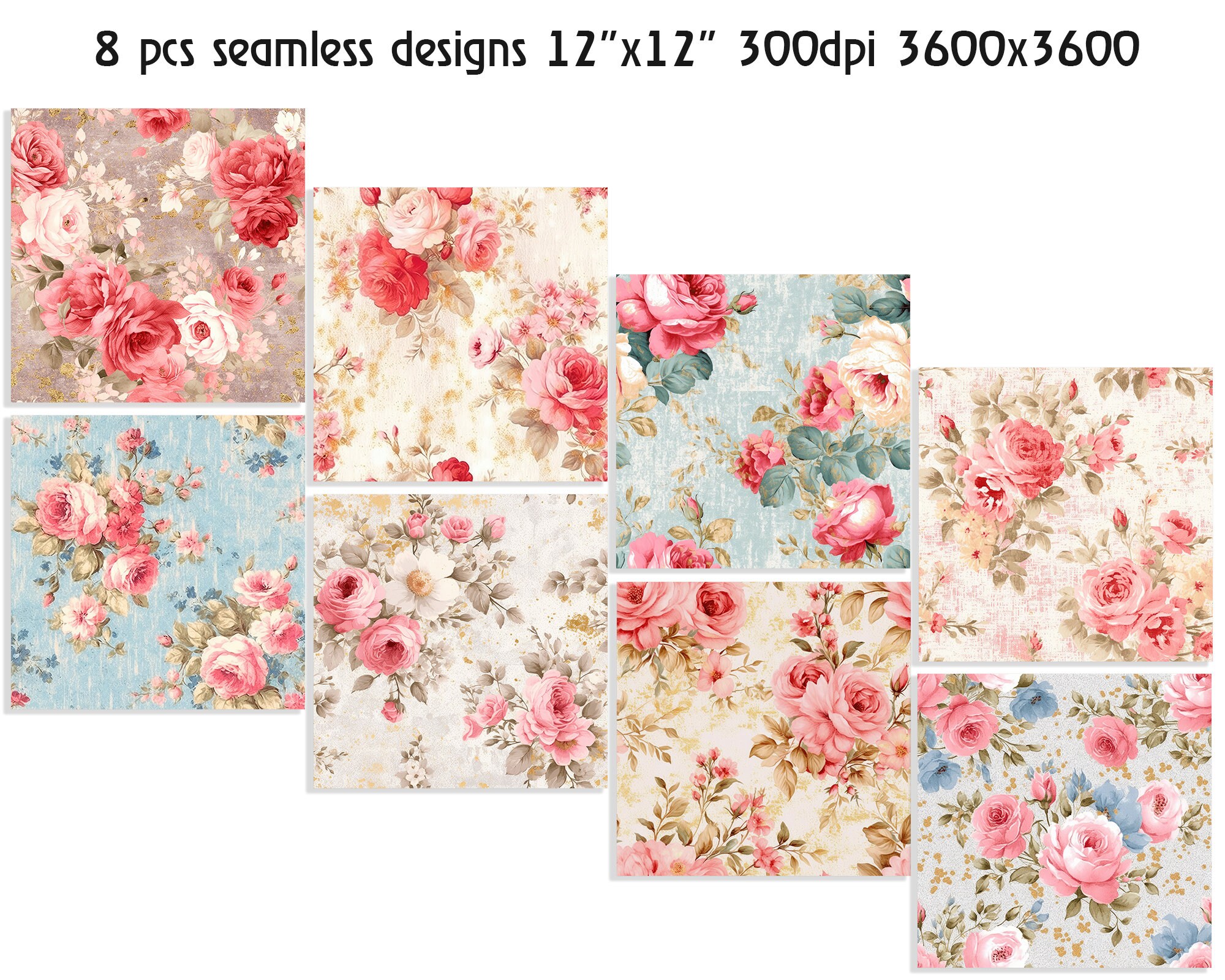 Seamless Vintage Flowers Digital Paper, Shabby Chic Floral Seamless ...