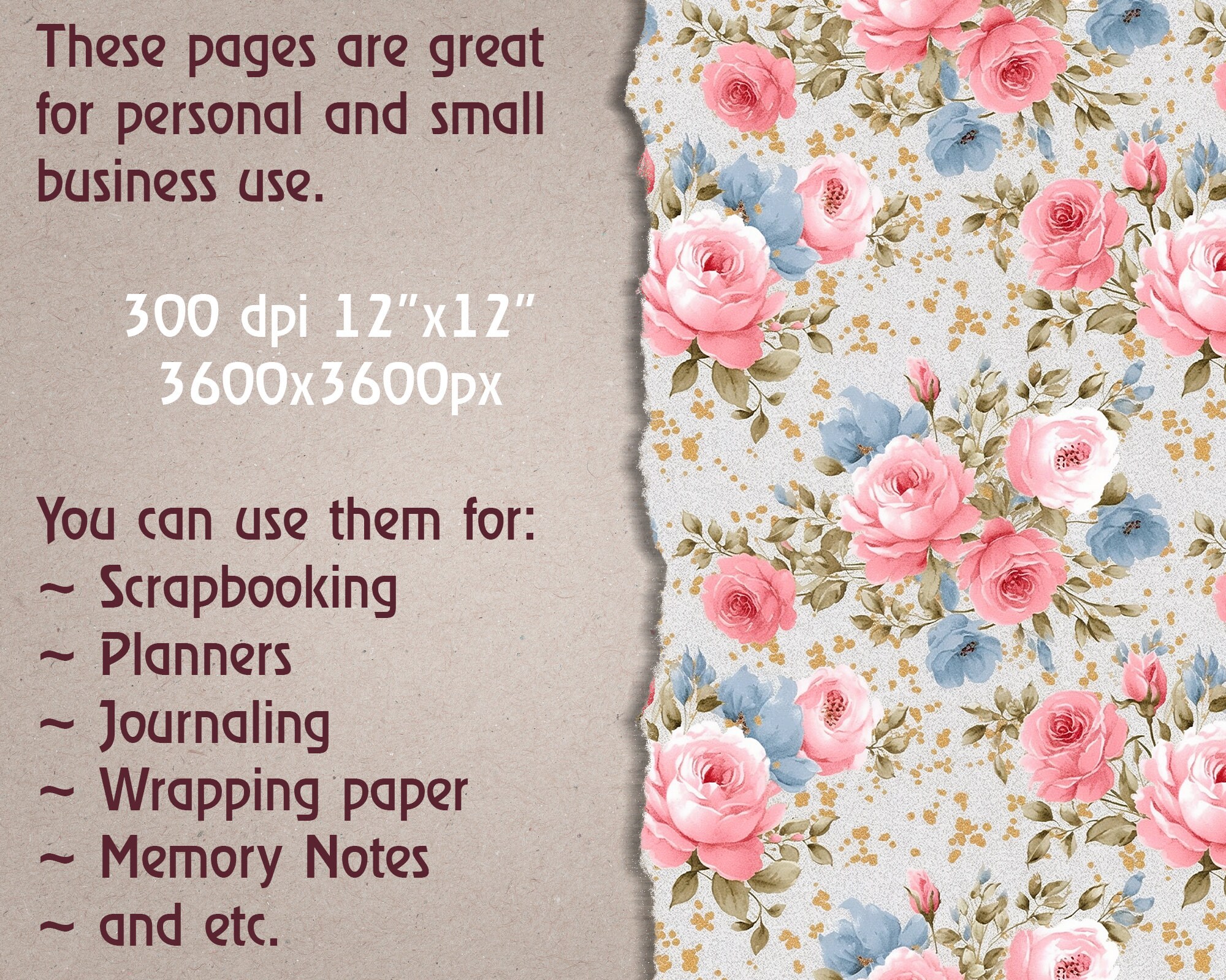 Seamless Vintage Flowers Digital Paper, Shabby Chic Floral Seamless ...