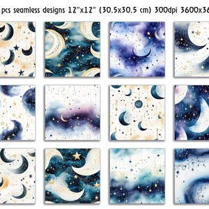 Celestial Starry Night Digital Paper, Magic Moon & Stars Seamless ...