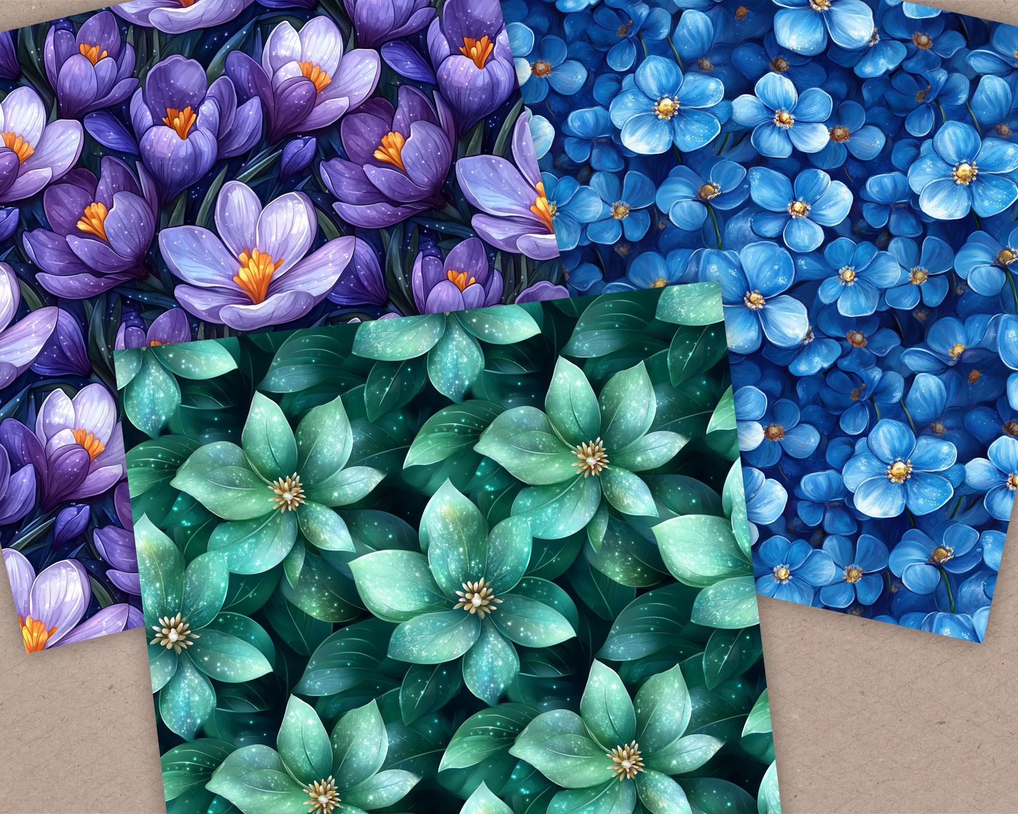 Floral Flowers Seamless Digital Paper Set Rainbow Floral Seamless