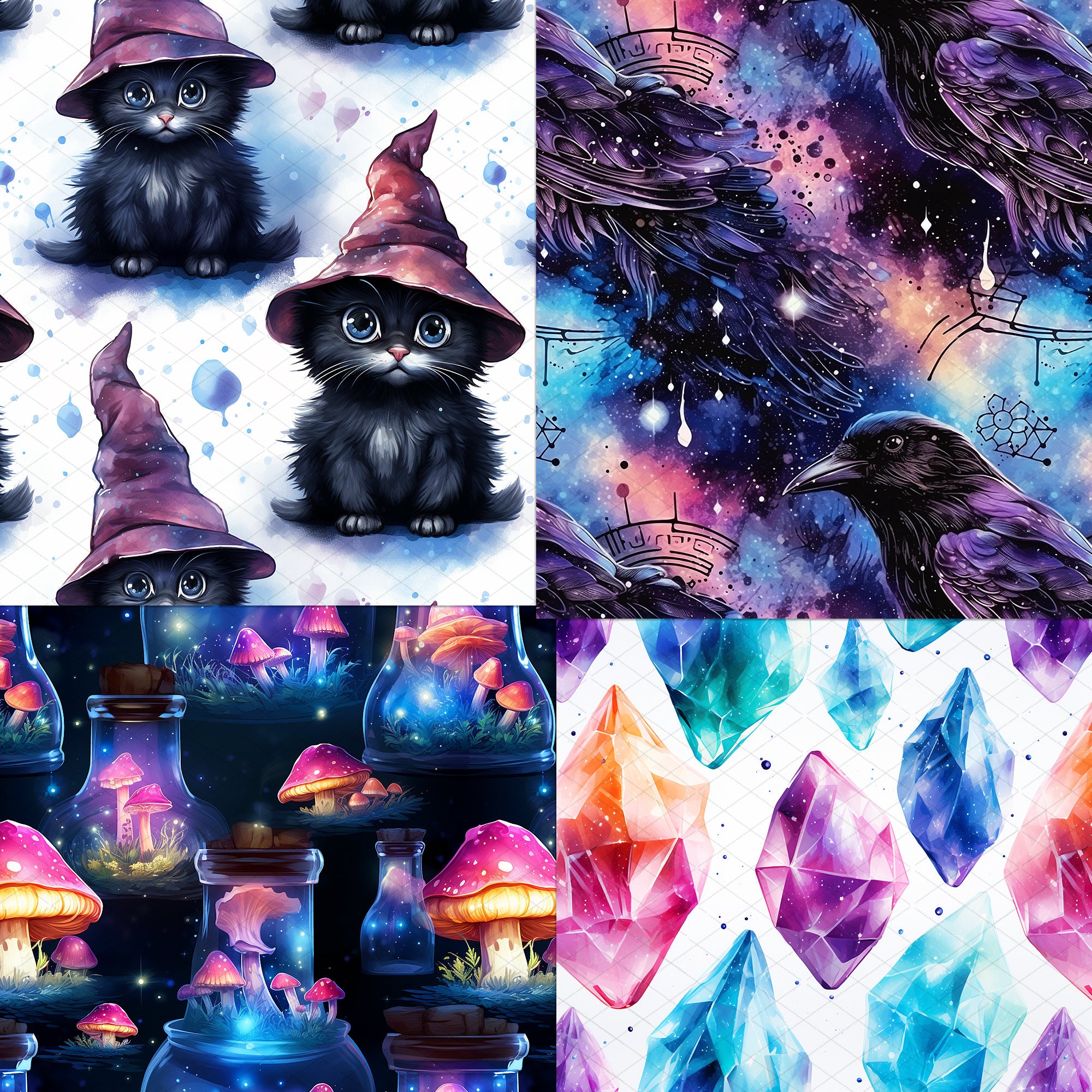 Whimsical Witch's Design - 10 Digital Paper Pack for Halloween: Fantasy ...