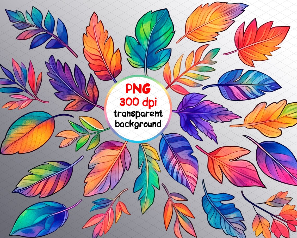 24 PNG Rainbow Leaves Clipart Set Holographic Leaves Digital Images ...