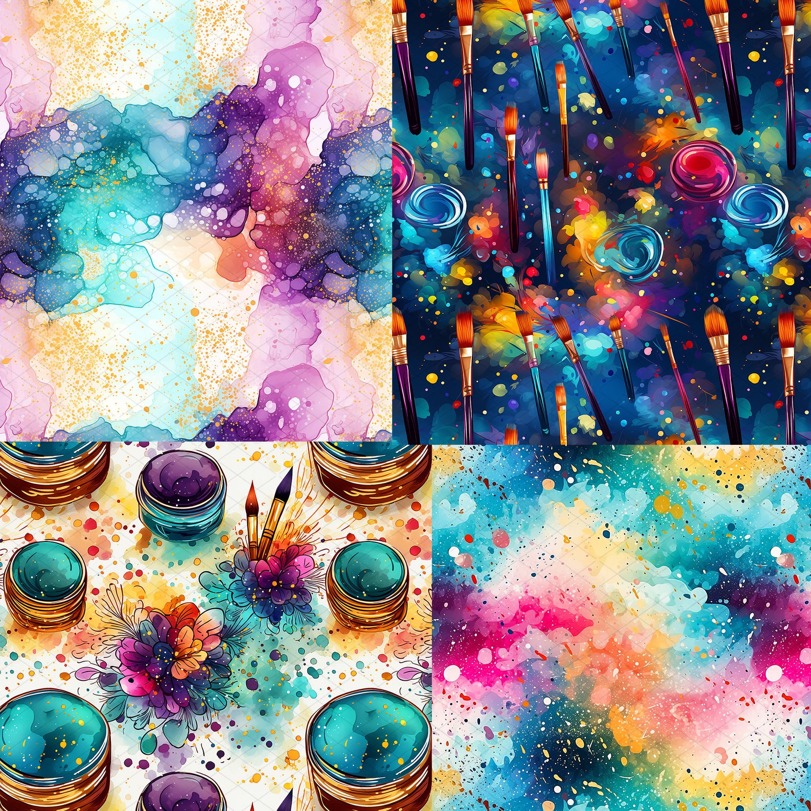 Vibrant Back to School Digital Papers: Colorful Paints, Blots & Brushes ...