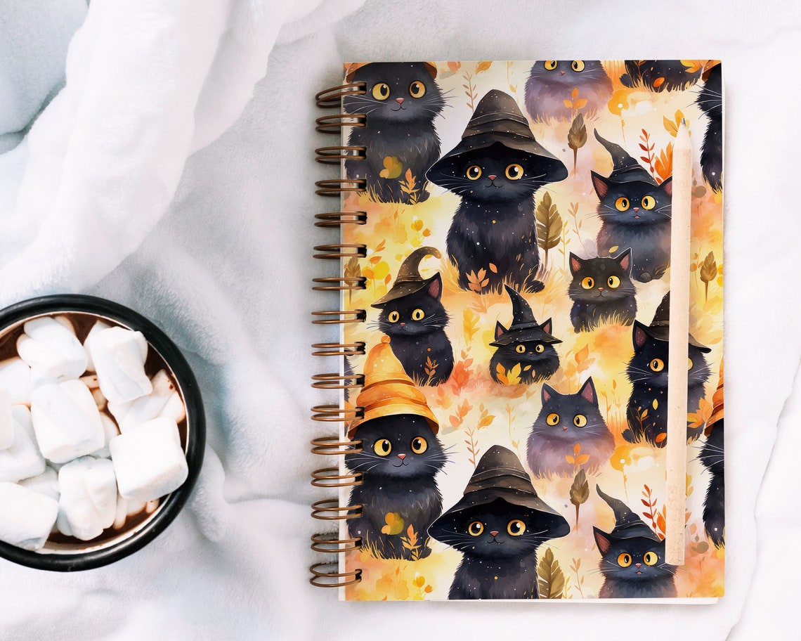 12 Seamless Patterns Witch's Cats, Watercolor Halloween Digital Papers ...