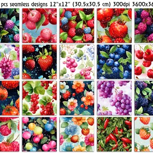Juicy Berries Fruits Seamless Pattern, 20 Designs Digital Papers Set ...
