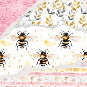Seamless Gold Honey Bee Patterns, Printable Scrapbooking Digital Paper ...