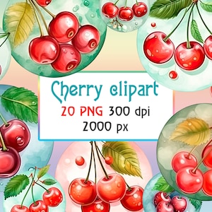 20 PNG Cherry Clipart Set | Watercolor Cherry Blossom Digital Images ...