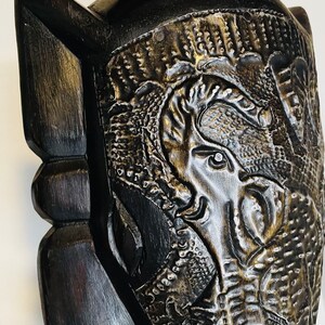 African Elephant Royal Mask, 16.5x7.5 Hand‑carved Wood Wall Art, Tribal ...