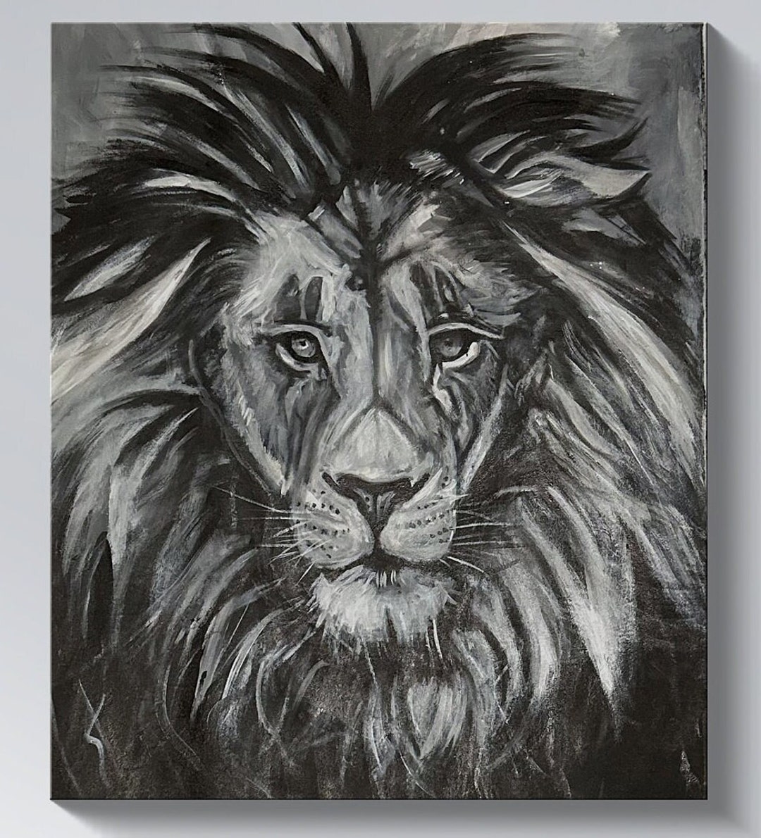 Black and White Lion Art Large Canvas Painting, Animal Head Wall Art ...