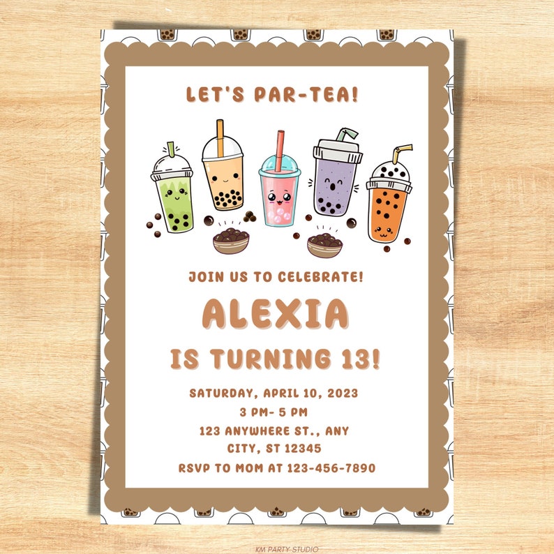 Editable Boba Tea Birthday Invitation, Bubble Tea Birthday Invitation ...