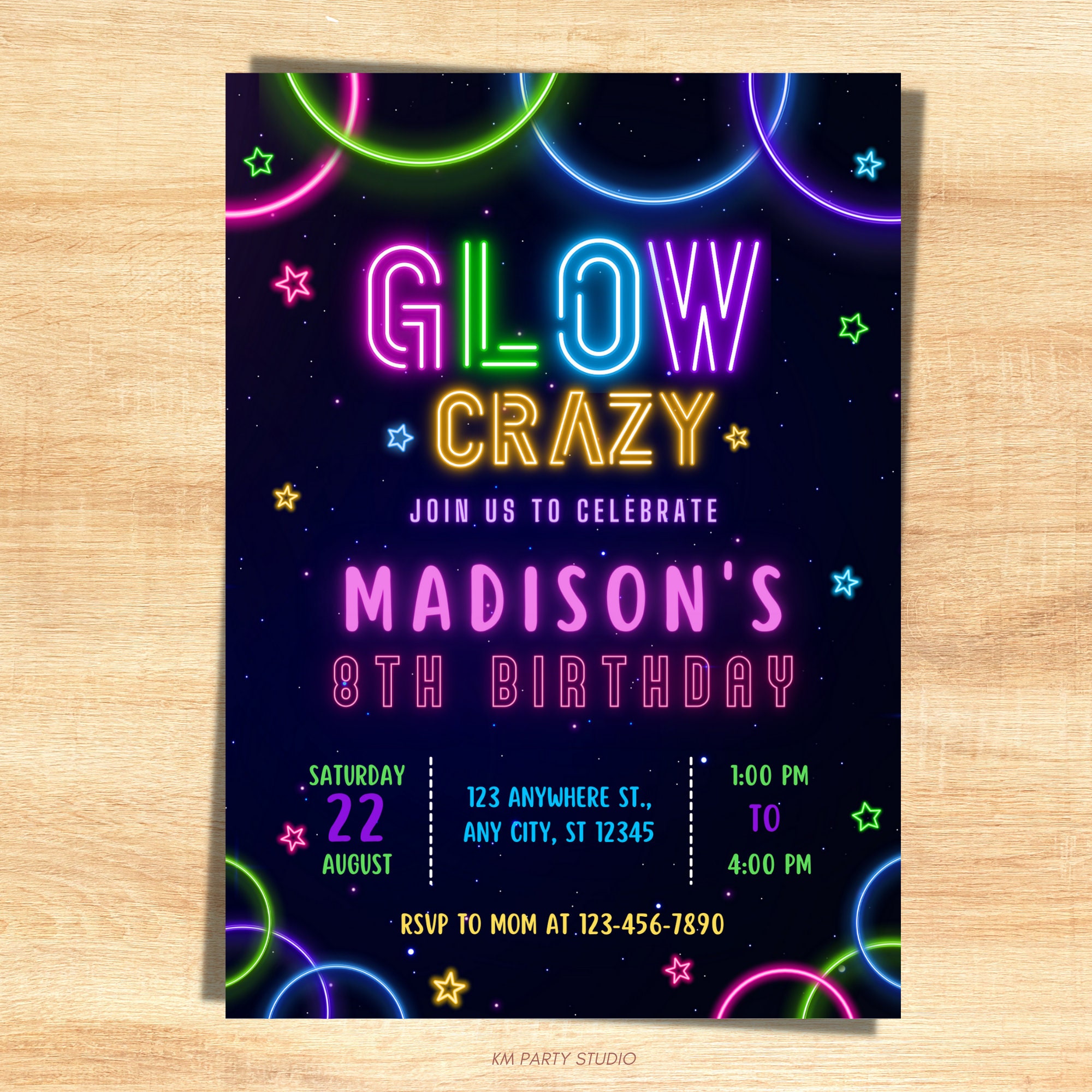 Glow Party Birthday Invitation W/ Thank You Card, Glow Invitation, Glow ...