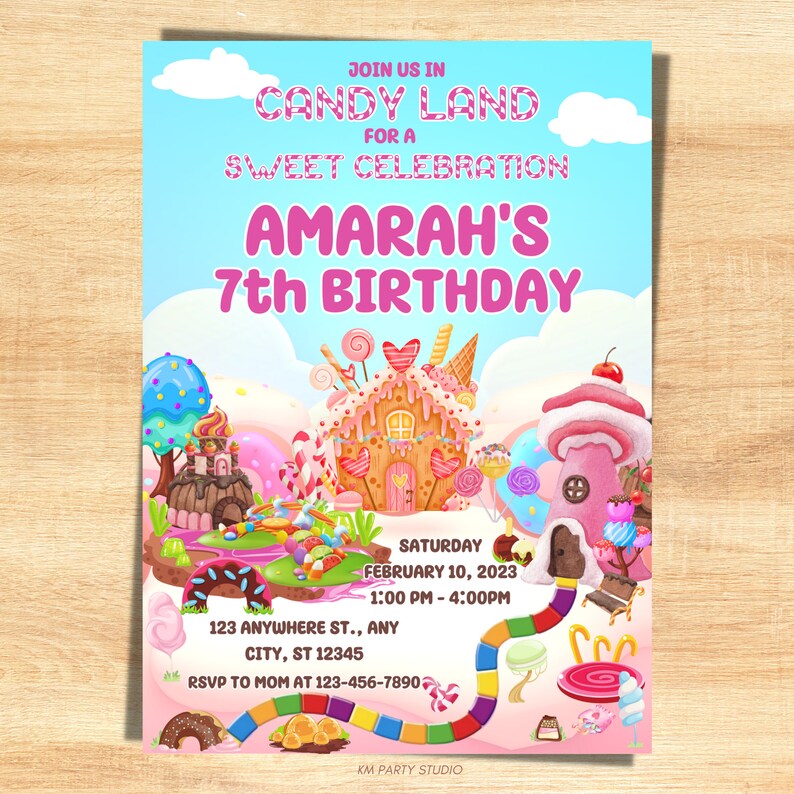 Candy Land Birthday Invitation With Thank You Card (digital Download ...