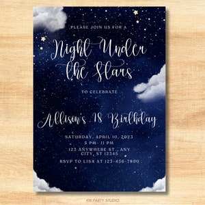 Starry Night Birthday Invitation Template With Thank You Card (digital ...