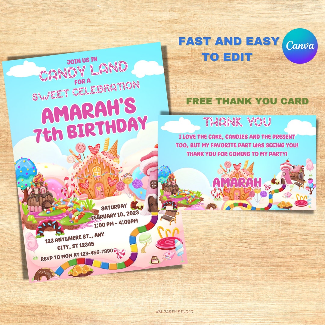 Candy Land Birthday Invitation With Thank You Card (digital Download ...