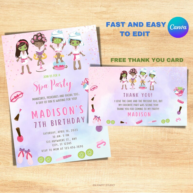 Spa Party Birthday Invitation, Editable Spa Party Birthday Invitation ...