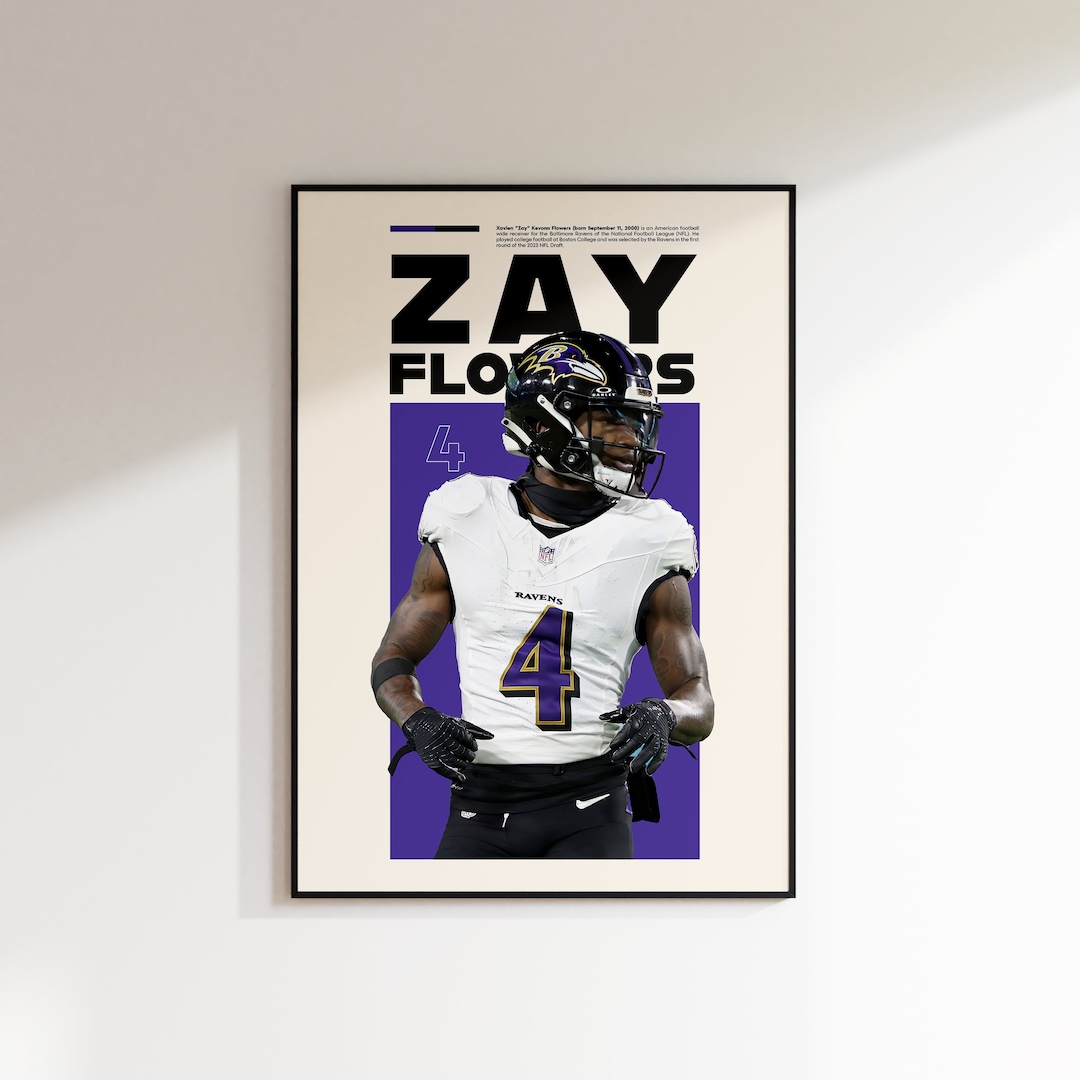 Zay Flowers Print, Zay Flowers Poster, Football Wall Art, Zay Flowers ...