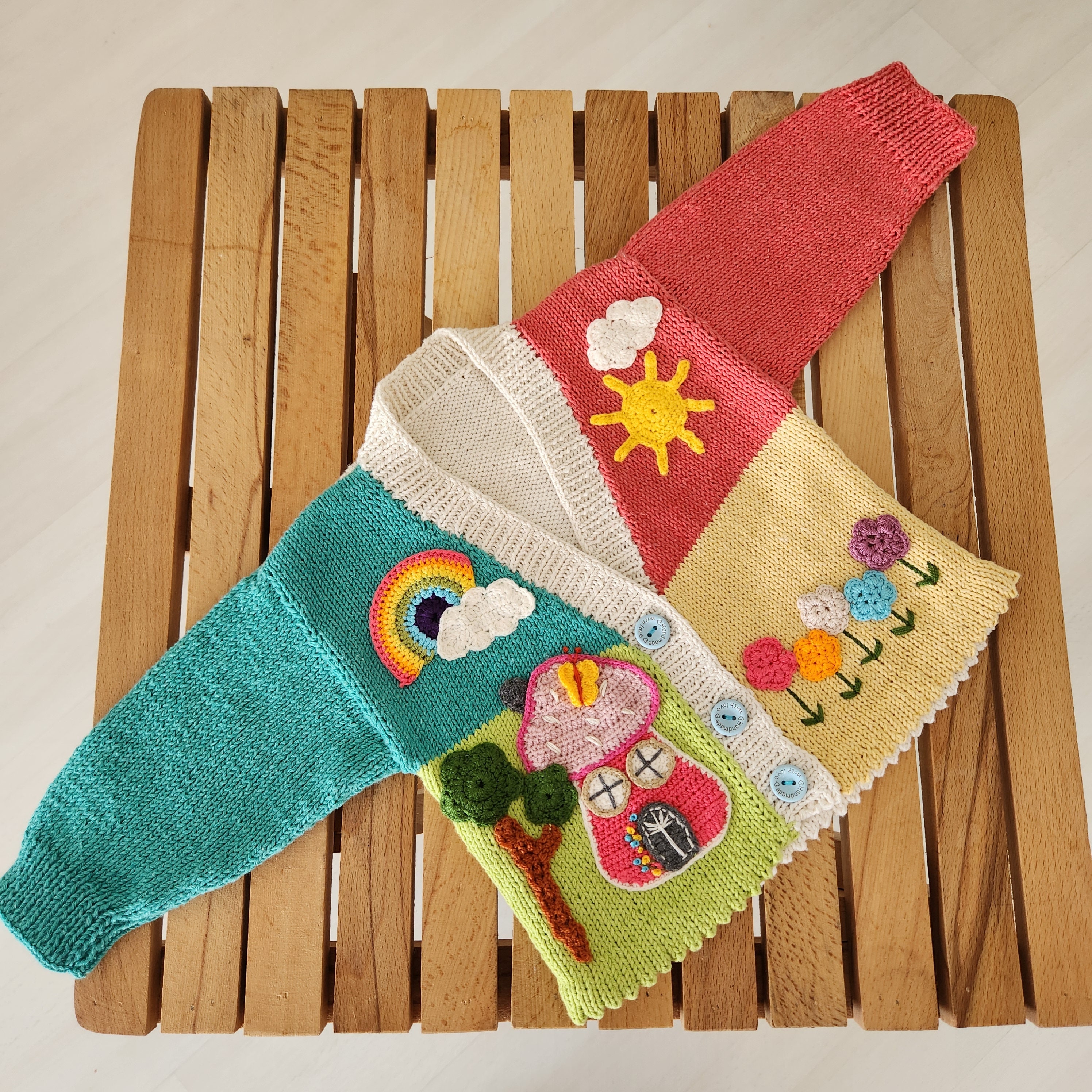 Handmade Embroidered Cotton Baby Cardigan, Nature View, Newborn Gift - Etsy