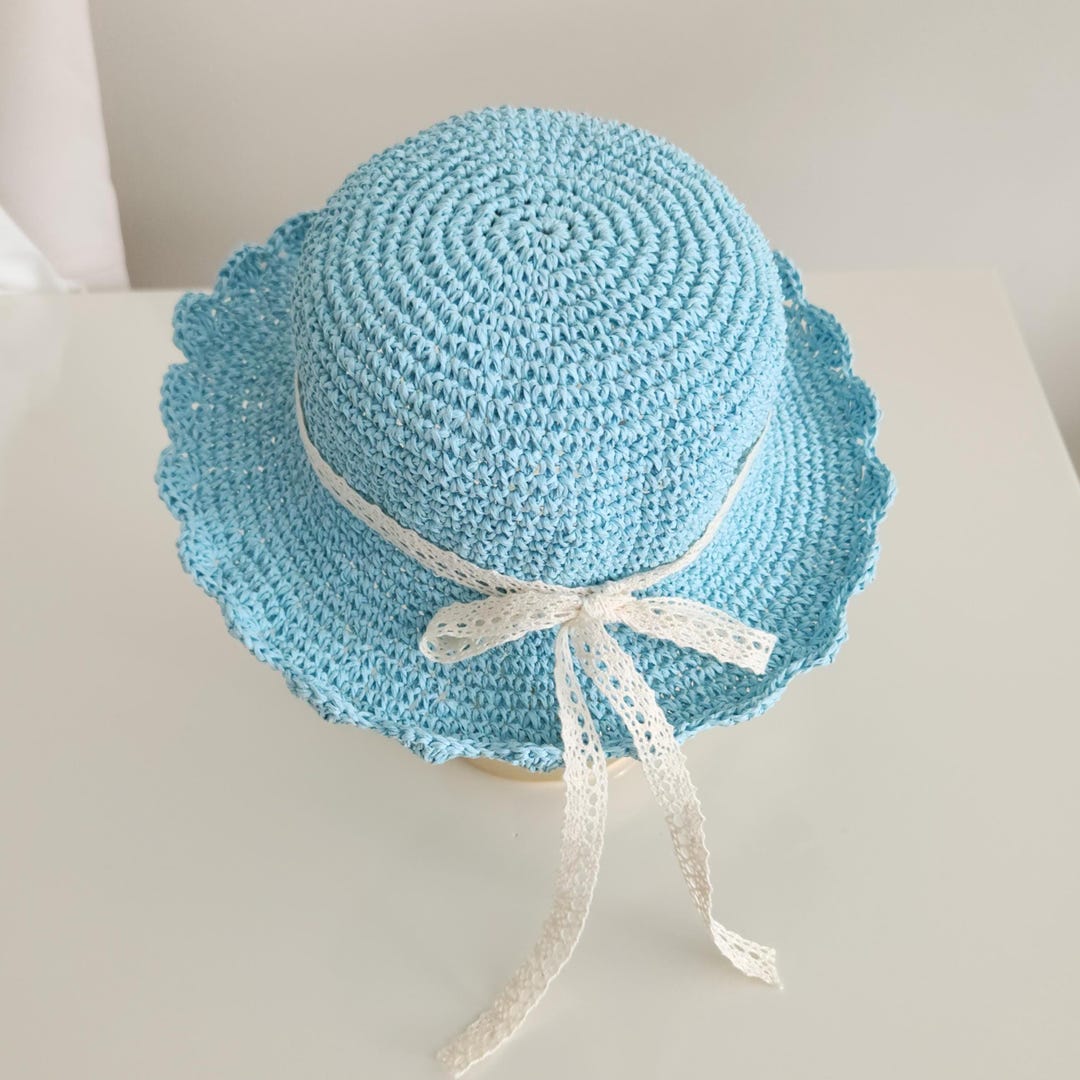 Light Blue Raffia Sun Hat for Girls – Toddler Summer Hat With Bow ...