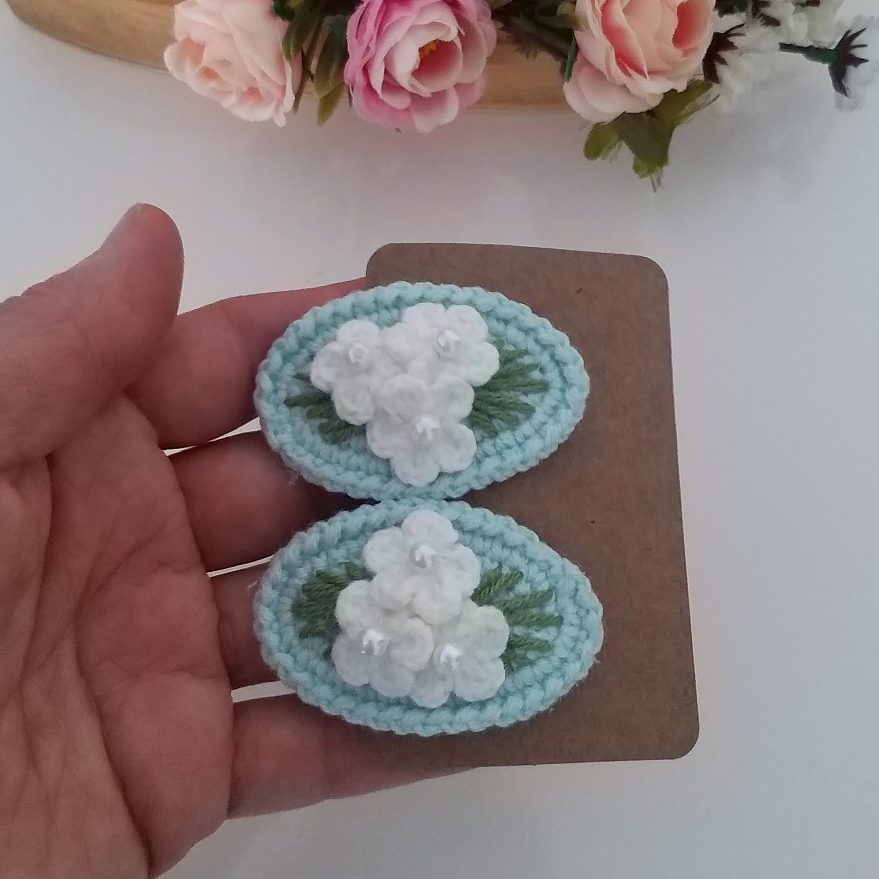 Pair of Embroidered Hair Clips, Hair Accessories, Christmas Hair ...