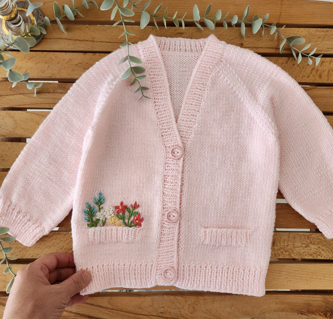Handmade Floral Embroidered Baby Cardigan - Organic Knitaffordable ...