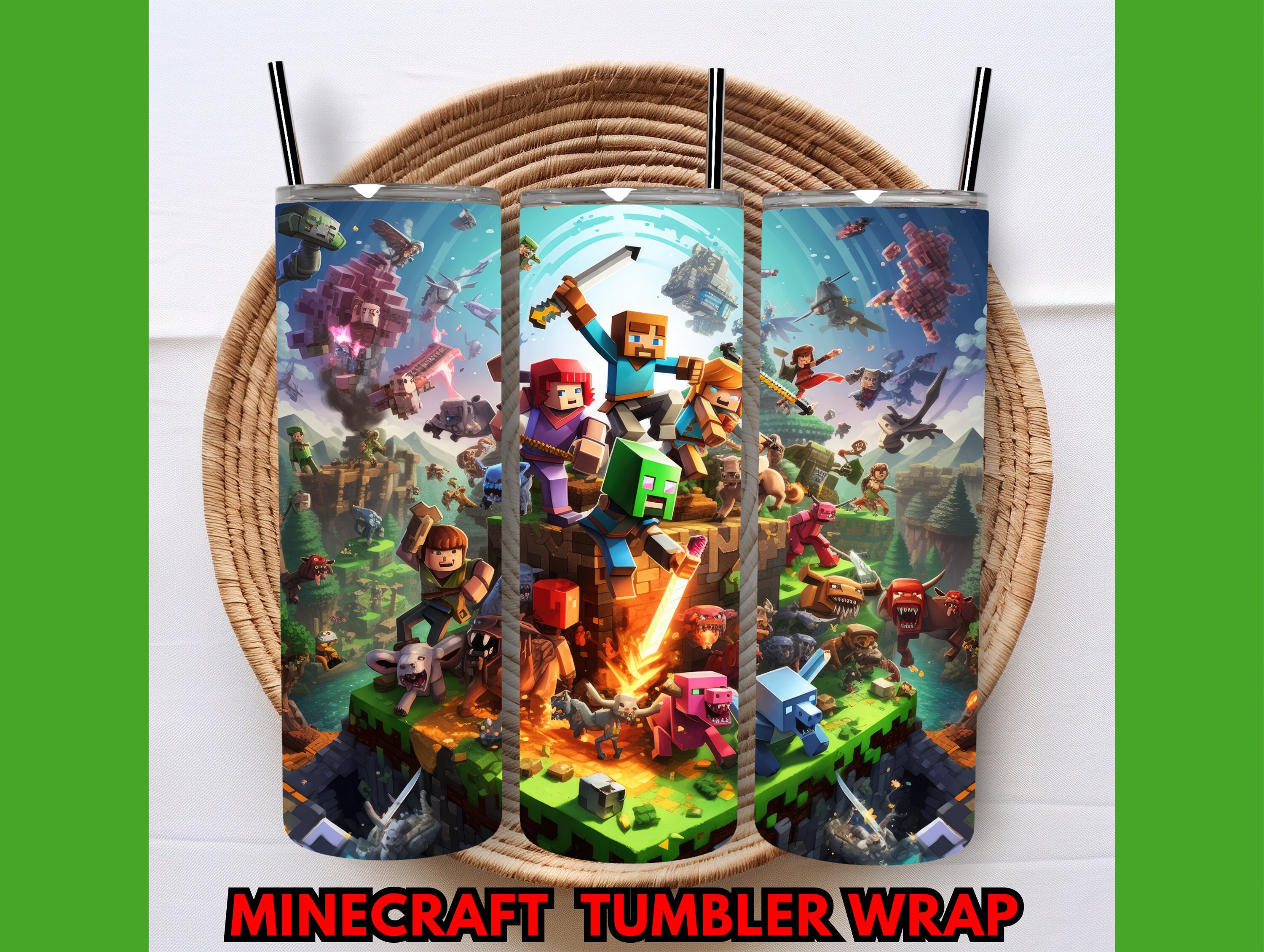 Minecraft Tumbler Wrap Design Minecraft Sublimation Wrap 20oz Tumbler Minecraft Png Straight 