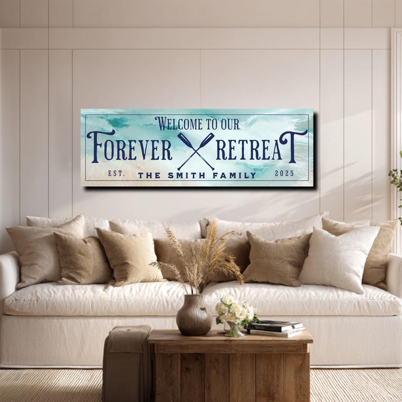 Personalized Family Name Canvas Sign: Lake House Decor With Oars - Etsy