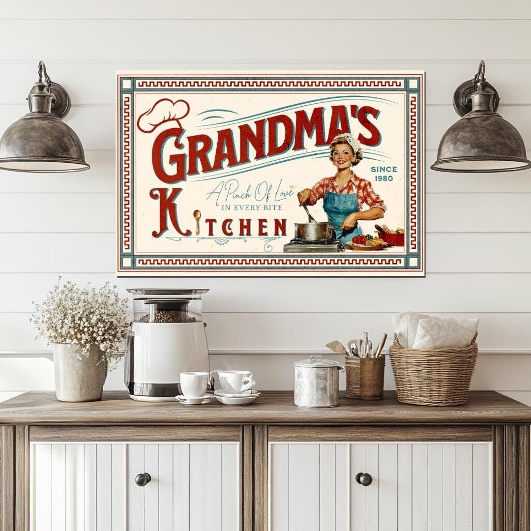 Custom Grandma's Kitchen Sign, Vintage Farmhouse Canvas Wall Art - Etsy