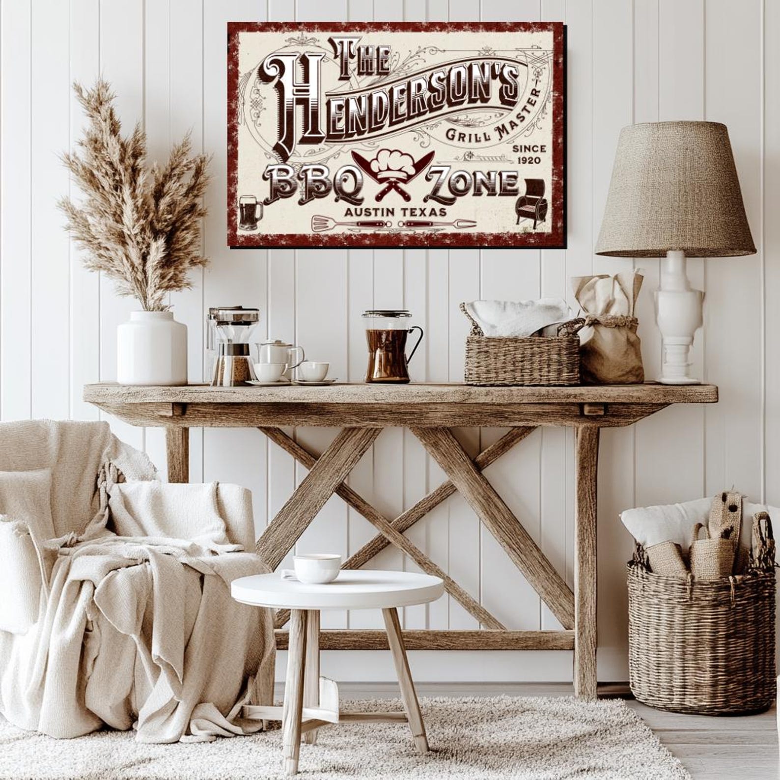 Personalized BBQ Zone Canvas Sign | Vintage Family Name Wall Art - Etsy
