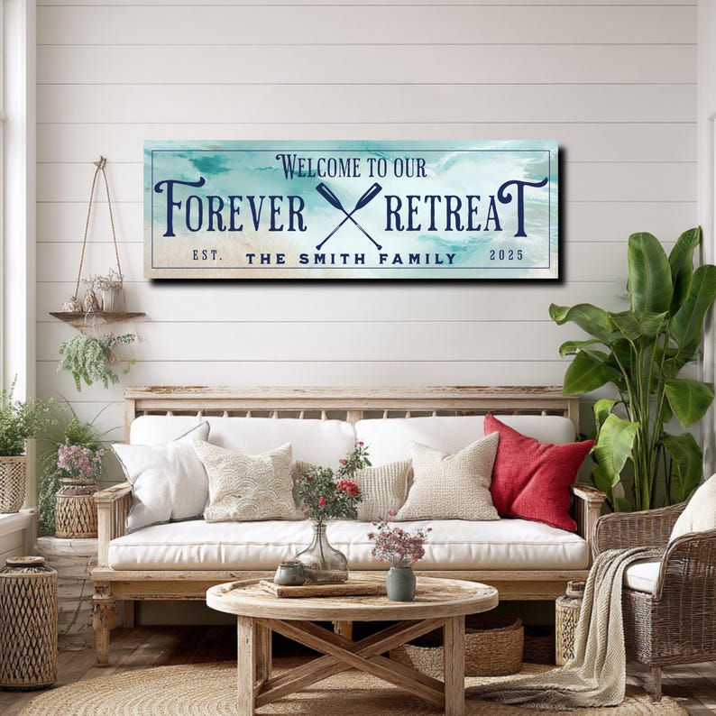 Personalized Family Name Canvas Sign: Lake House Decor With Oars - Etsy