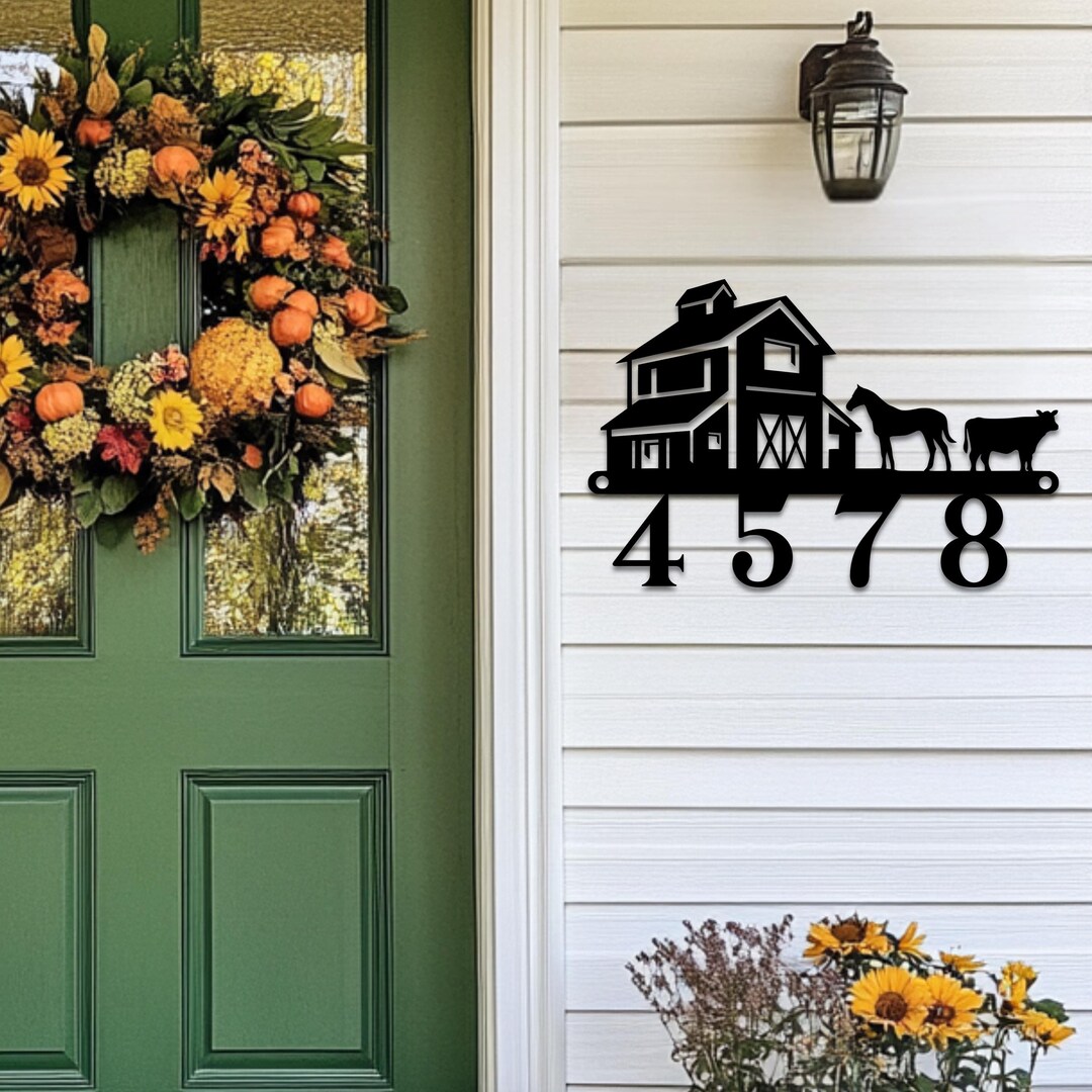 Custom Farmhouse Address Sign: Horse & Cow Metal Decor - Etsy