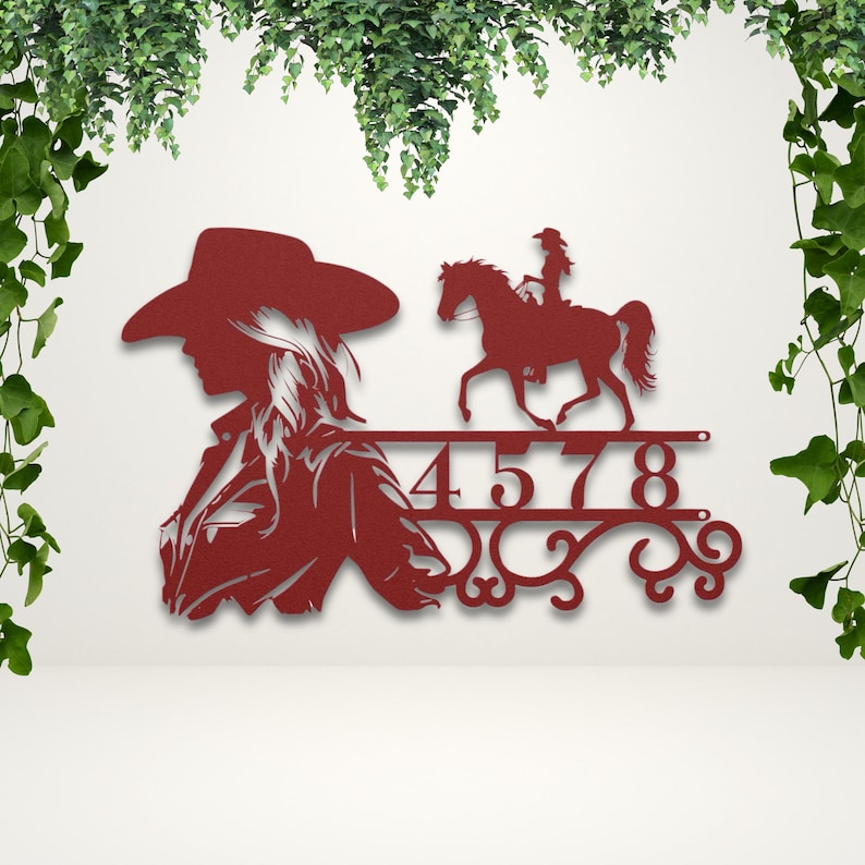 Cowgirl Metal House Number Sign Farm House Door Decor Horse Lover Metal ...